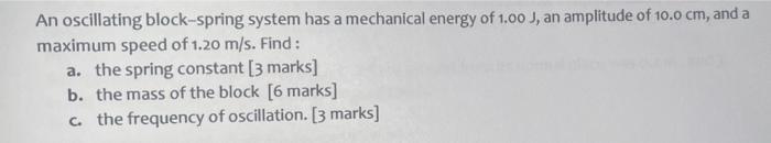 Solved An oscillating block-spring system has a mechanical | Chegg.com