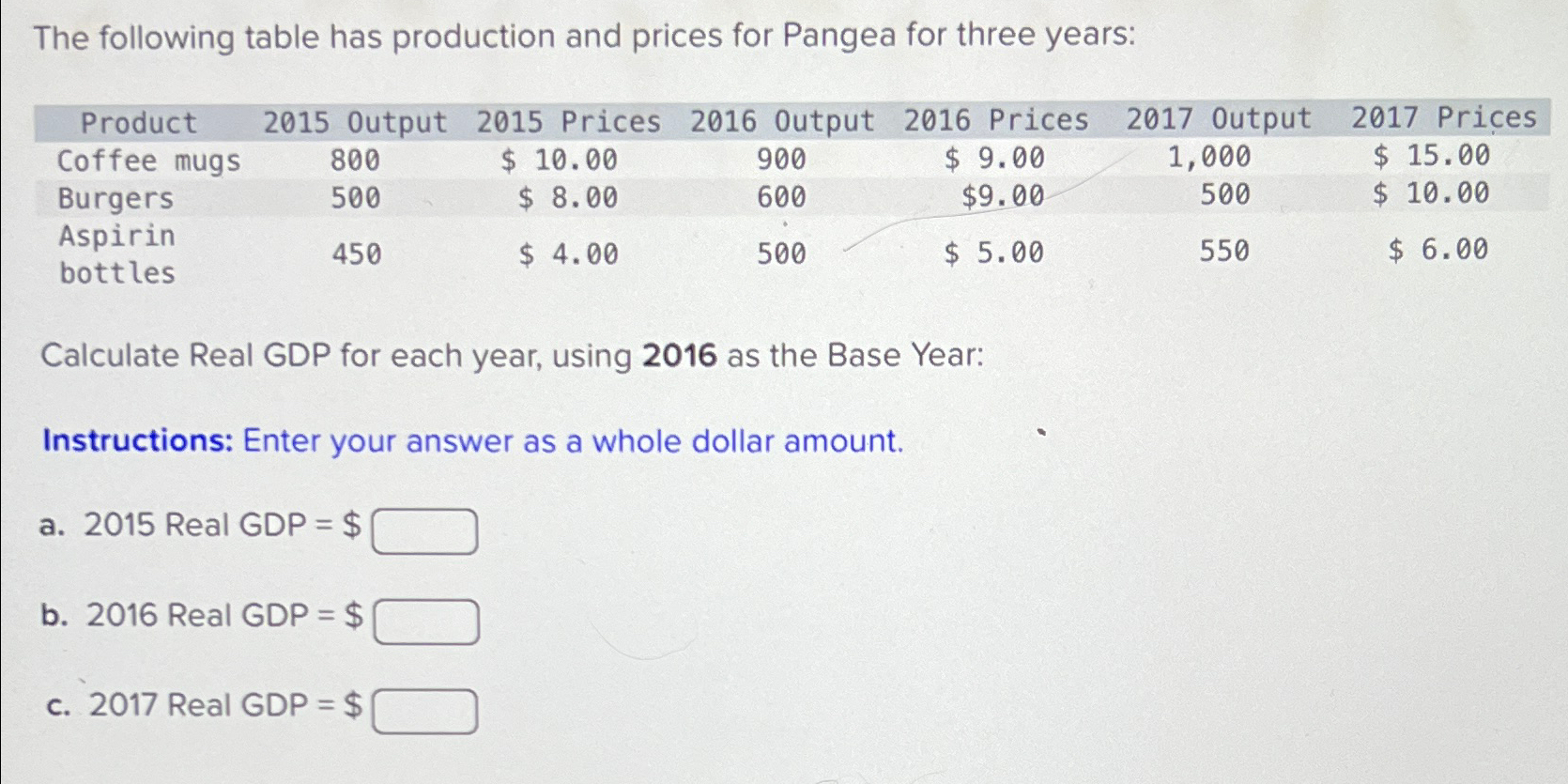 Solved The following table has production and prices for | Chegg.com