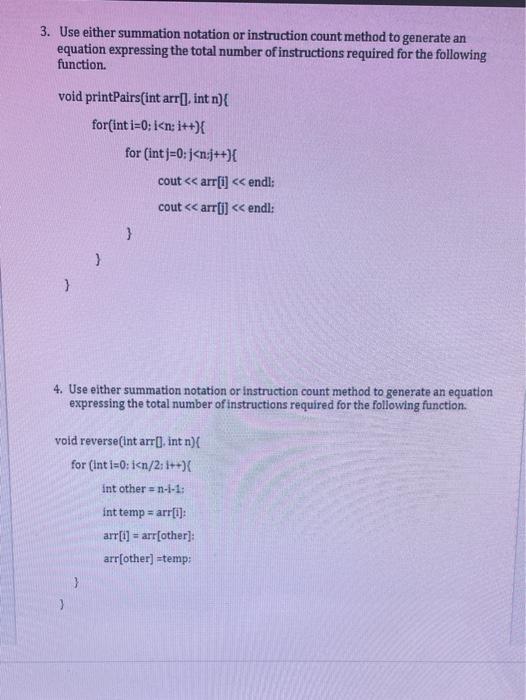 Solved 3. Use either summation notation or instruction count | Chegg.com