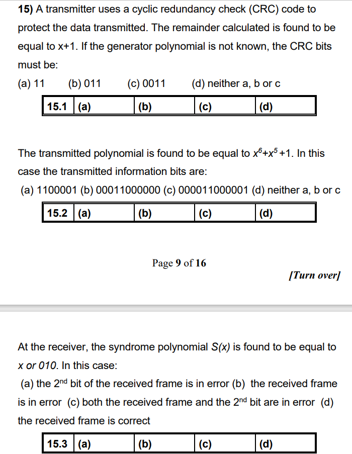 Solved A transmitter uses a cyclic redundancy check (CRC) | Chegg.com