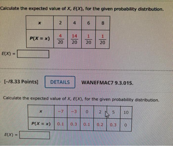Solved Calculate the expected value of X, E(X), for the | Chegg.com