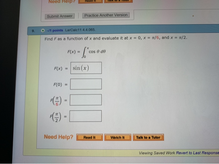 Solved Need Help? Read it Submit Answer Practice Another | Chegg.com