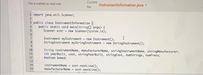Solved Given main0 and the Instrument class, define a | Chegg.com
