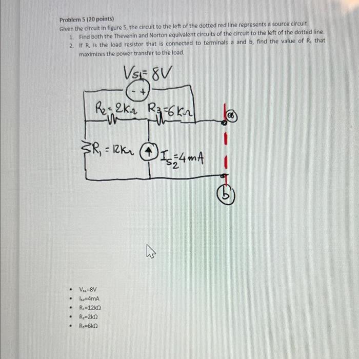 Solved Problem 5 (20 points) Given the circuit in figure 5 , | Chegg.com