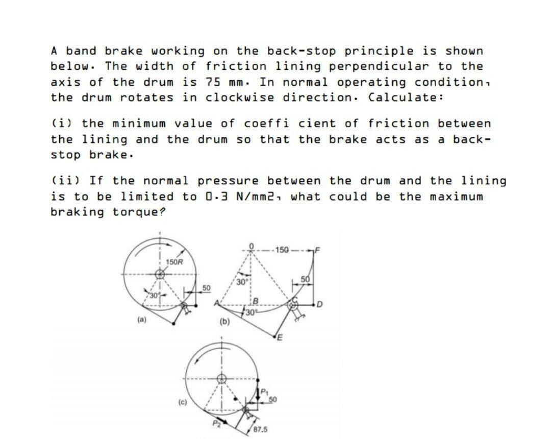 Solved A band brake working on the back-stop principle is | Chegg.com