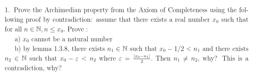Solved Prove the Archimedian property from the Axiom of | Chegg.com