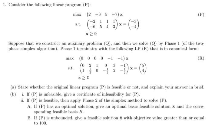 1. Consider the following linear program ( | Chegg.com