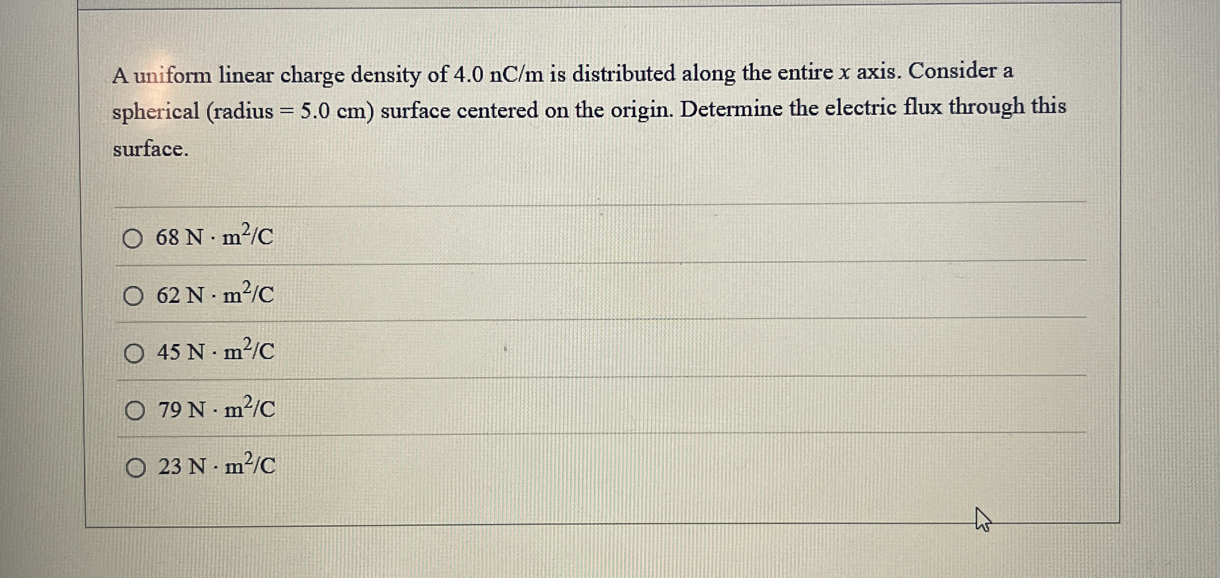 Solved A uniform linear charge density of 4.0nCm ﻿is | Chegg.com