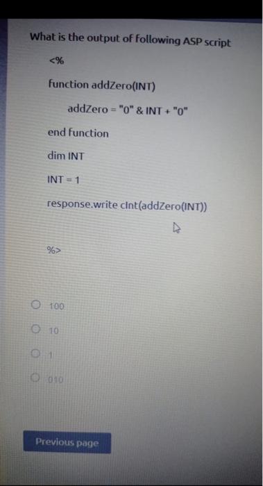 Solved What is the output of following ASP script