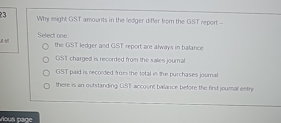 Solved 23Why might GST amounts in the ledger differ from the | Chegg.com