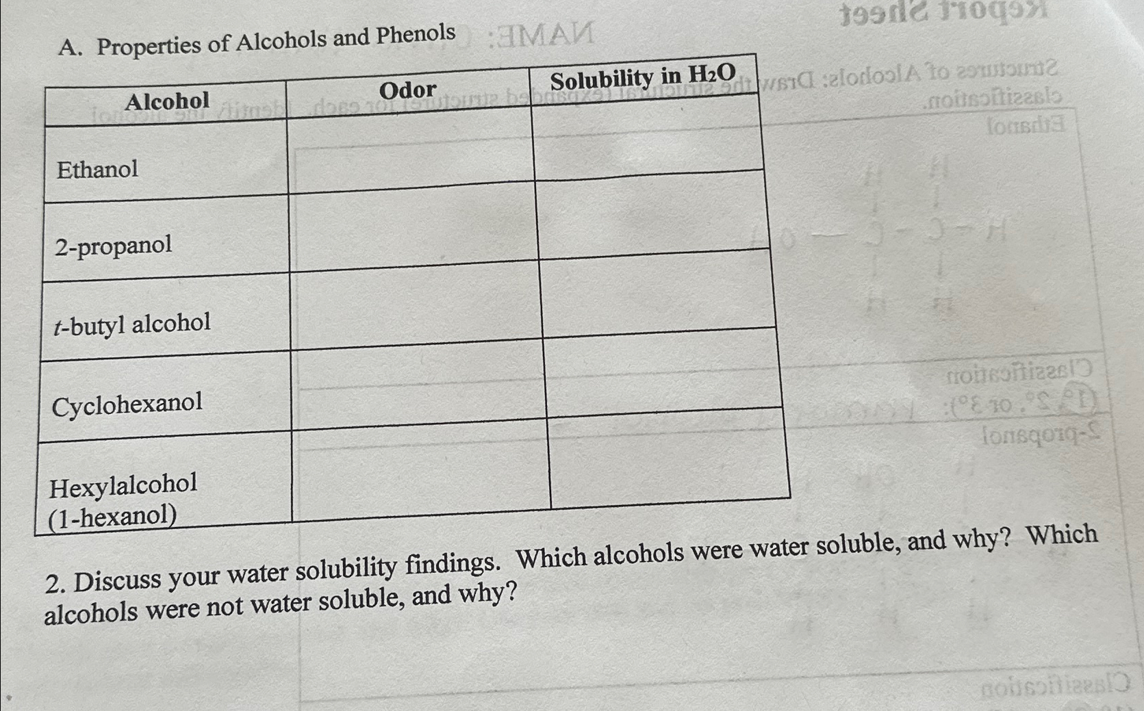 Solved A. ﻿Properties of Alcohols and | Chegg.com