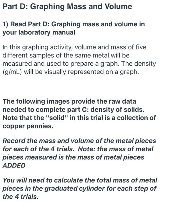 Solved Part D: Graphing Mass and Volume 1) Read Part D: | Chegg.com