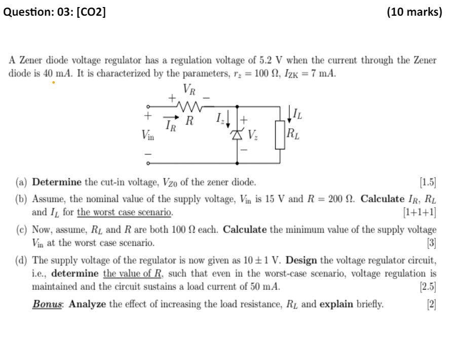 Solved A Zener diode voltage regulator has a regulation | Chegg.com