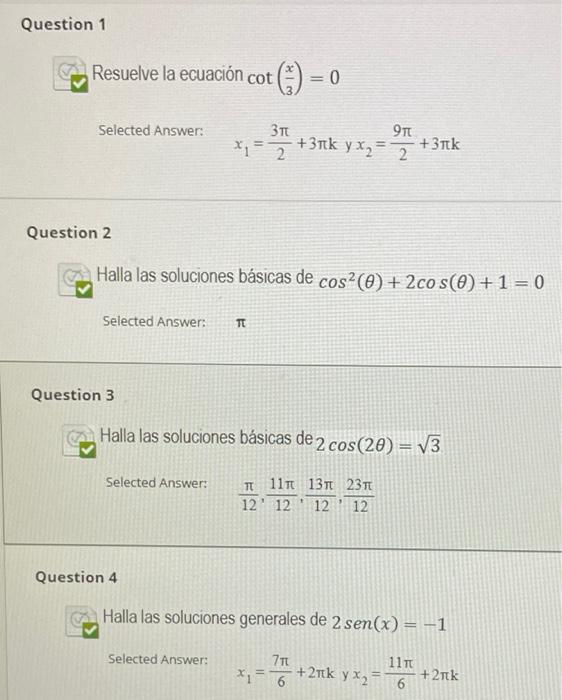 Solved Resuelve la ecuación cot(3x)=0 Selected Answer: | Chegg.com