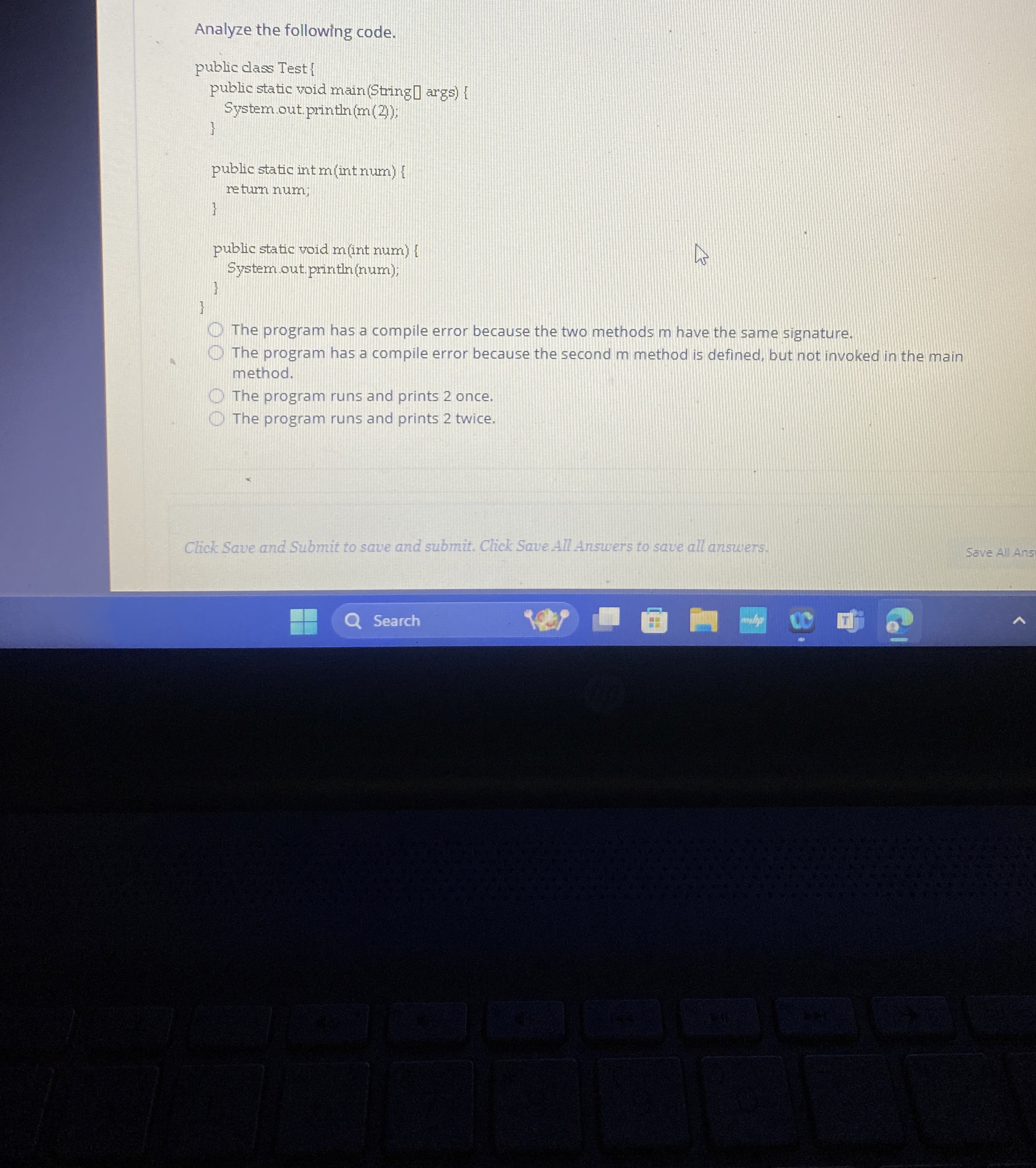 Solved Analyze the following code.The program has a compile | Chegg.com