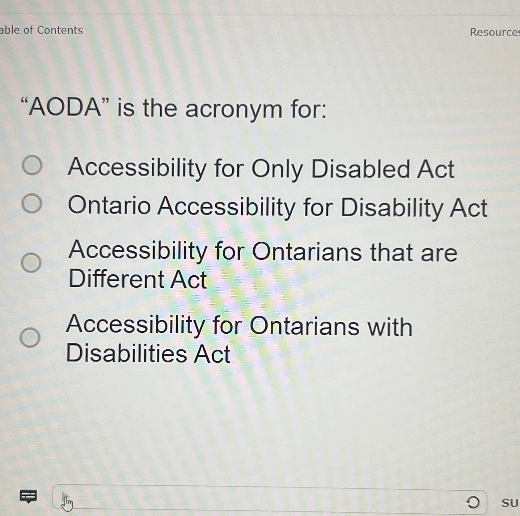 Solved able of Contents"AODA" is the acronym | Chegg.com