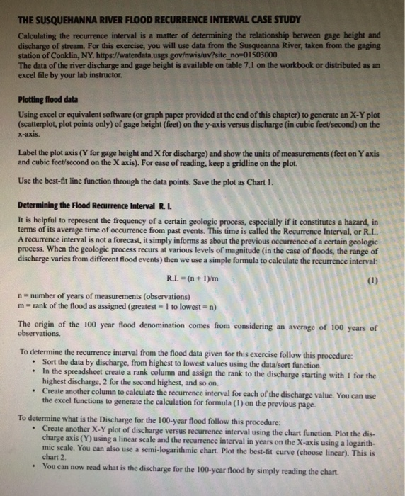 THE SUSQUEHANNA RIVER FLOOD RECURRENCE INTERVAL CASE | Chegg.com