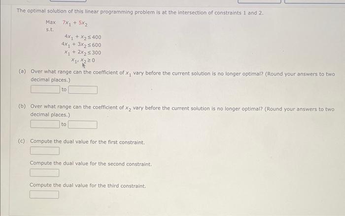 Solved The optimal solution of this linear programming | Chegg.com