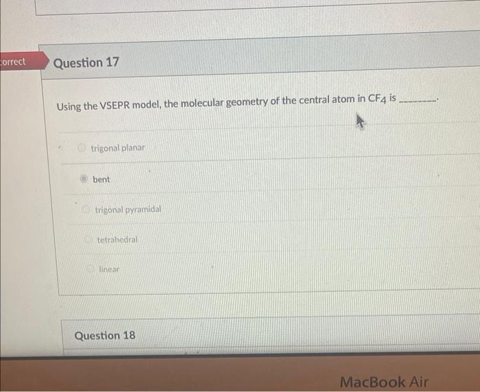 Solved Using the VSEPR model, the molecular geometry of the | Chegg.com