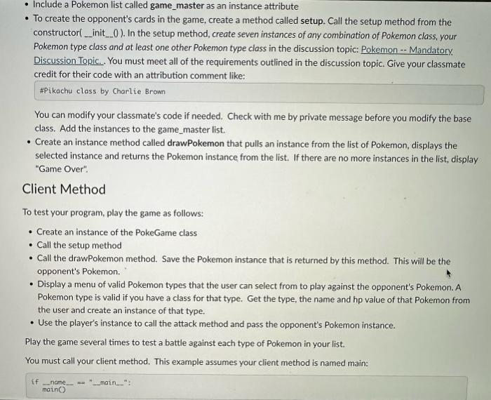 Solved - Include a Pokemon list called game_master as an | Chegg.com