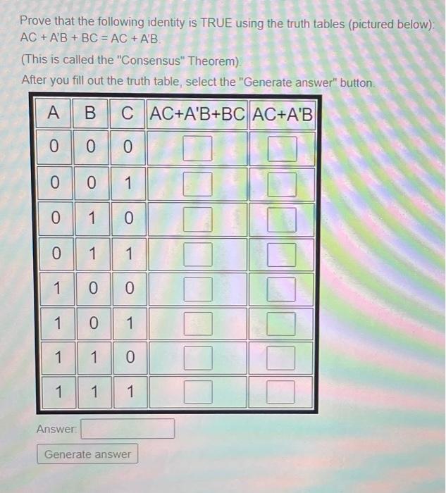 Solved Prove that the following identity is TRUE using the | Chegg.com