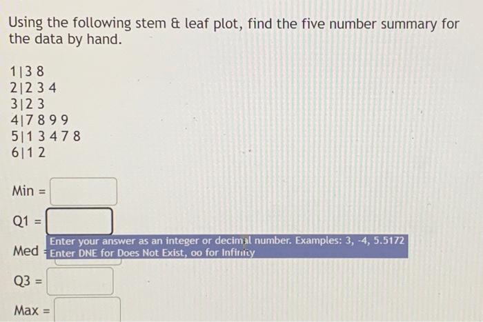Solved Using The Following Stem And Leaf Plot Find The Five 8273