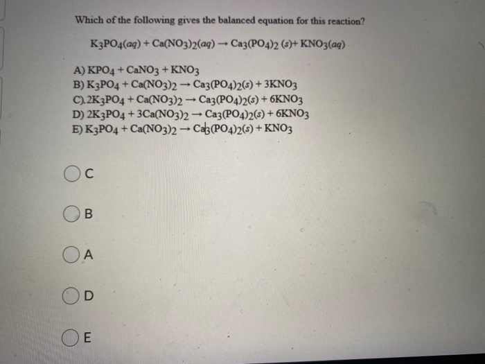 Solved Which of the following gives the balanced equation | Chegg.com