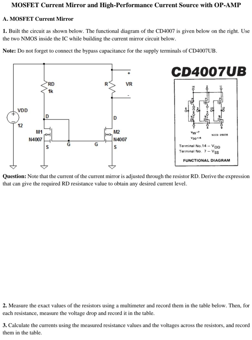 Solved MOSFET Current Mirror and High-Performance Current | Chegg.com
