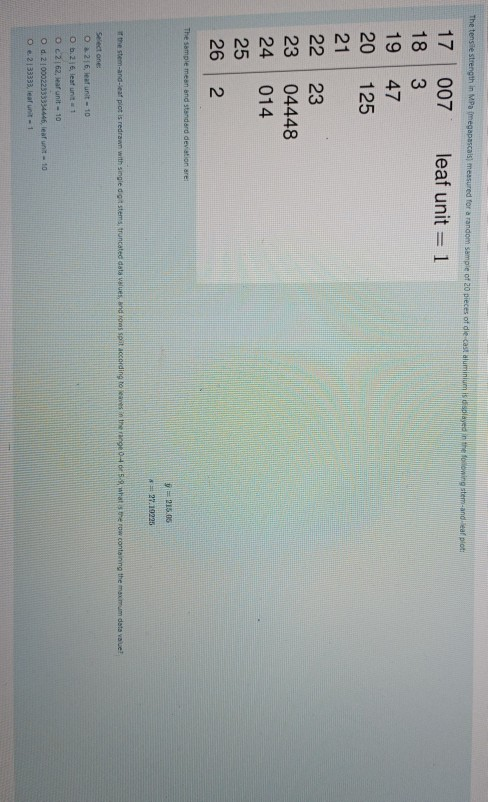 Solved The tensile strength in MPa (megapascals) measured | Chegg.com
