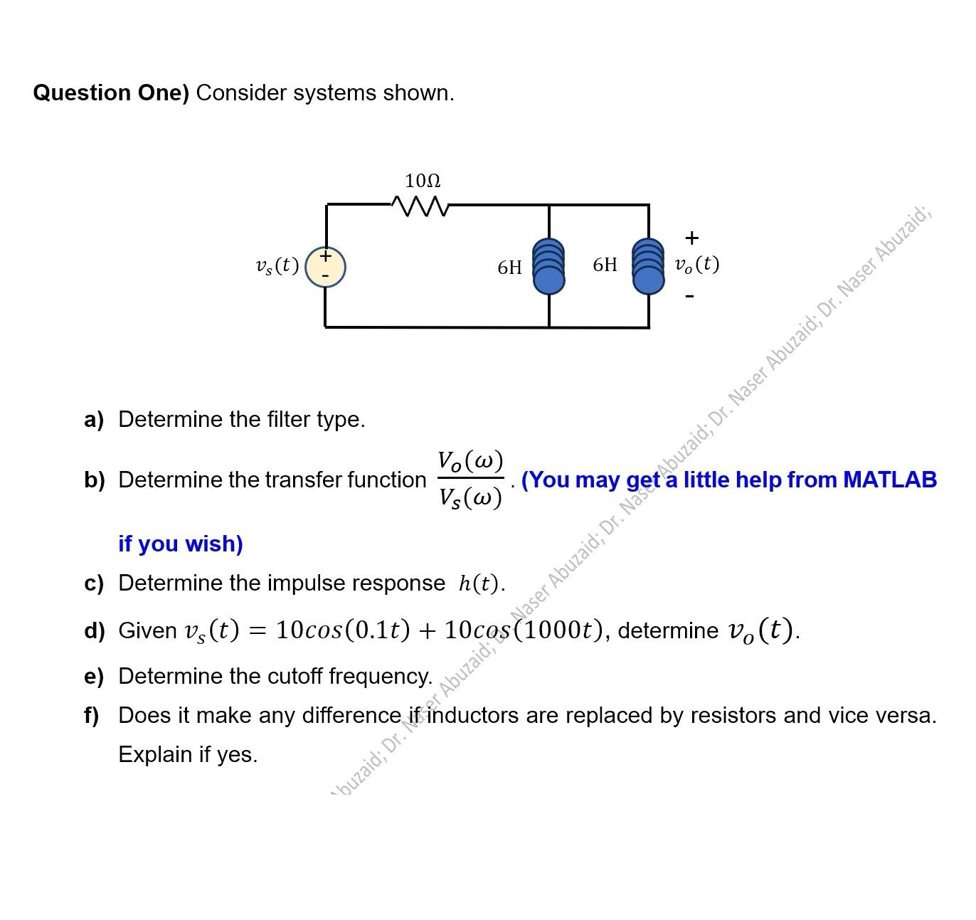 Solved Question One) ﻿Consider systems shown.a) ﻿Determine | Chegg.com