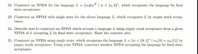 22. Construct an NPDA for the language L = {w#w* | w€ | Chegg.com