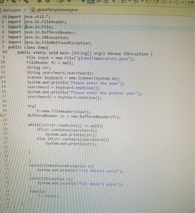 Solved o.java × 眒 globalfemperaturejava mport java.util.*; | Chegg.com