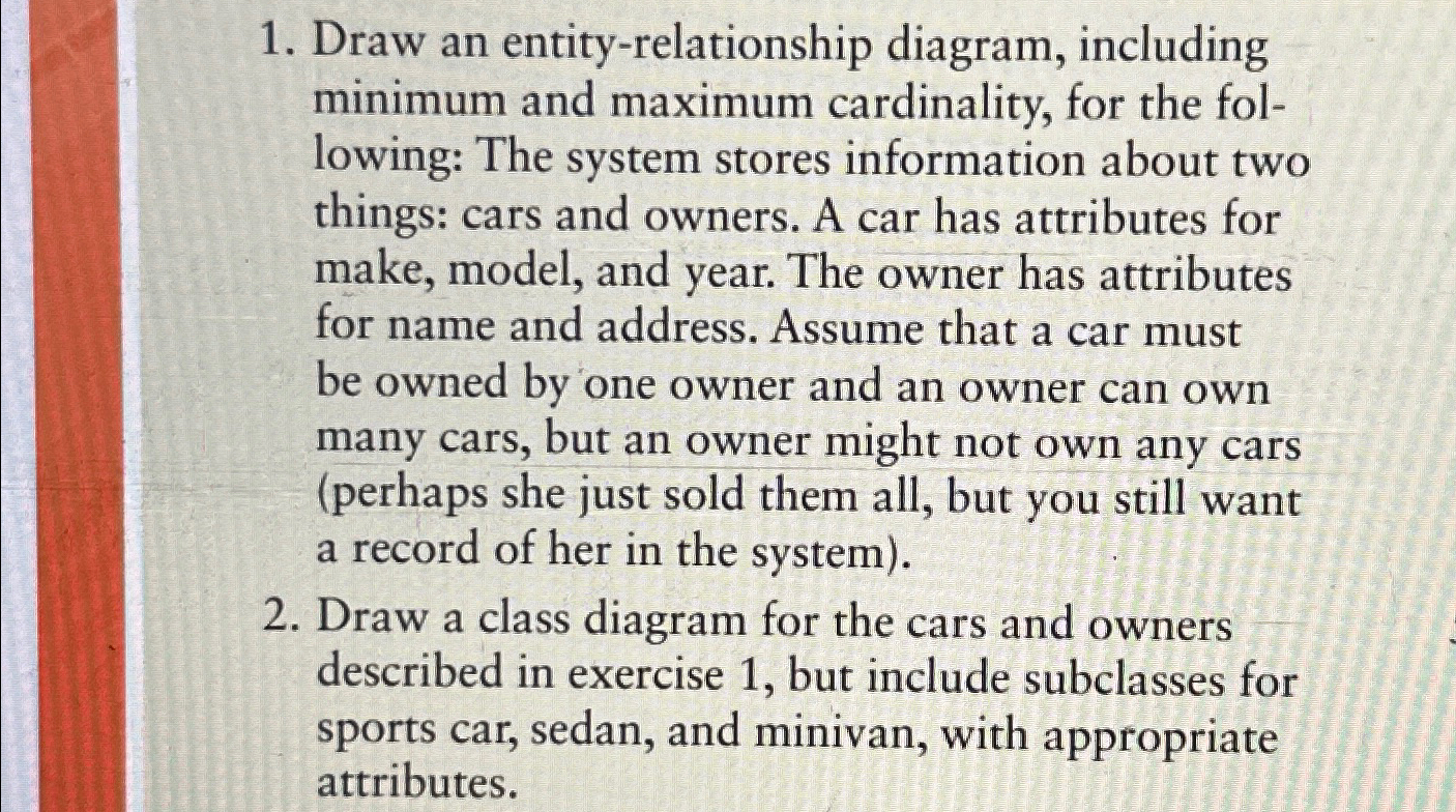 Solved Draw an entity-relationship diagram, including | Chegg.com