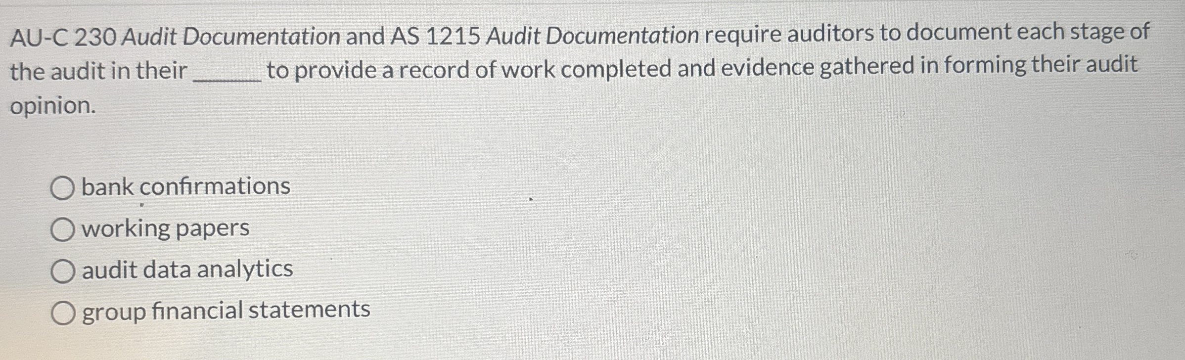 Solved AU-C 230 ﻿Audit Documentation and AS 1215 ﻿Audit | Chegg.com