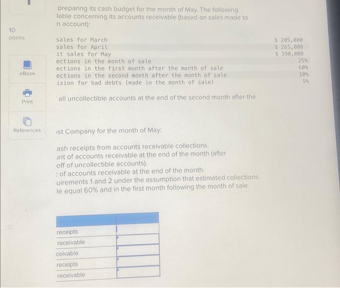 Solved 10 points eBook Print References preparing its cash | Chegg.com