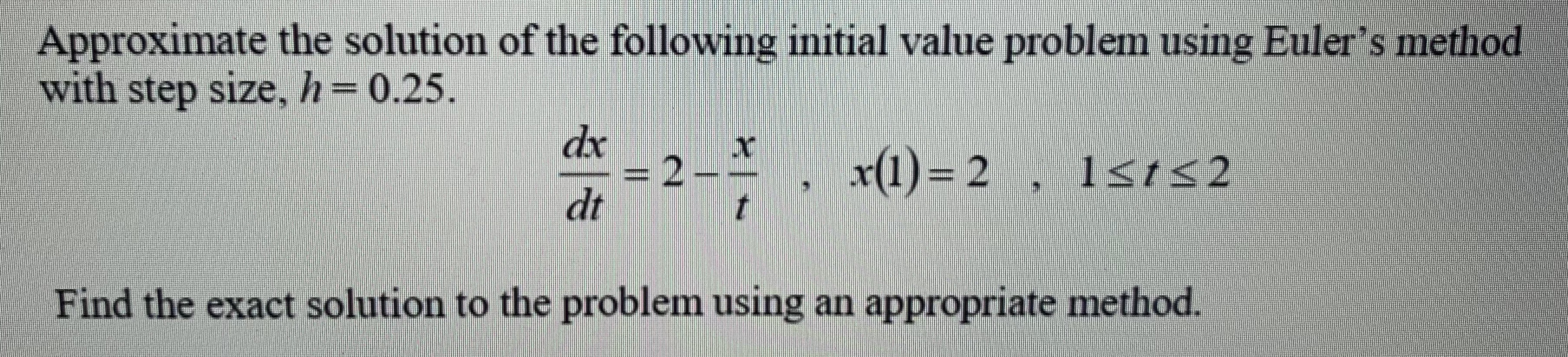 Solved Approximate the solution of the following initial | Chegg.com