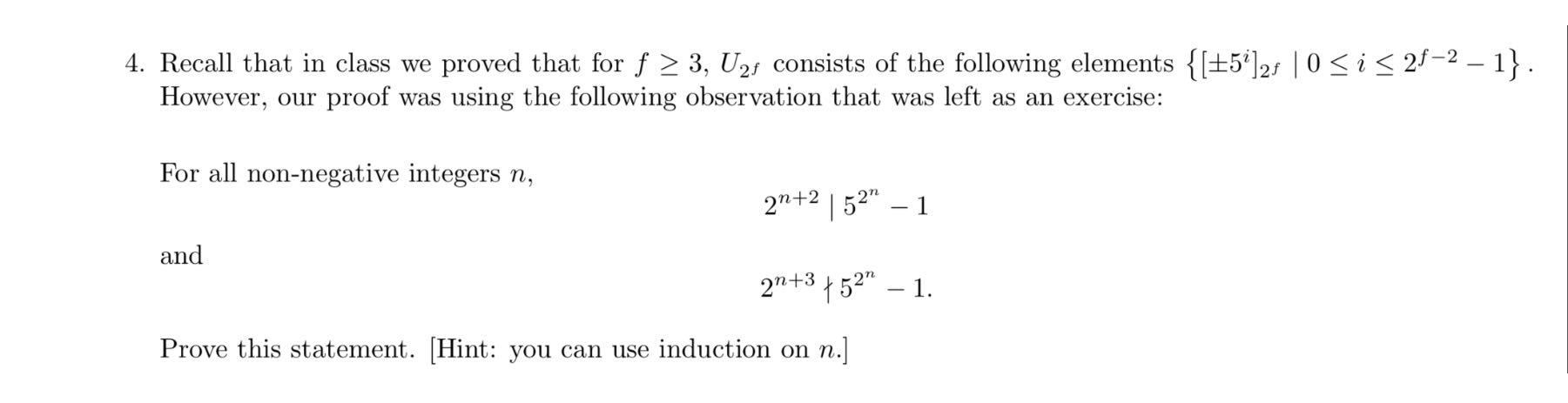 Solved Recall that in class we proved that for f≥3,U2f | Chegg.com