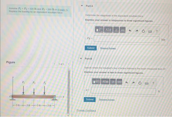 Solved Assume F1=F3=520lb and F2=260lb in (Equre 1 ) Replace | Chegg.com