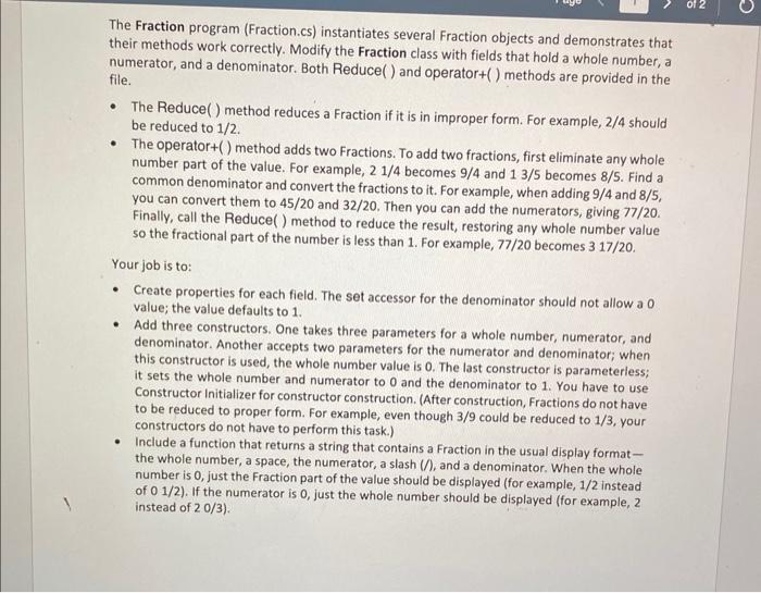 Solved The Fraction program (Fraction.cs) instantiates | Chegg.com