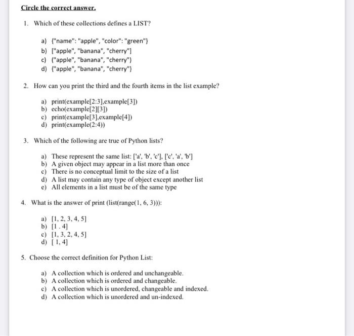 Solved Circle the correct answer. 1. Which of these | Chegg.com