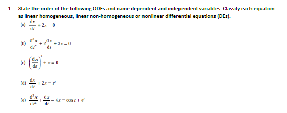 Solved State the order of the following ODEs and name | Chegg.com