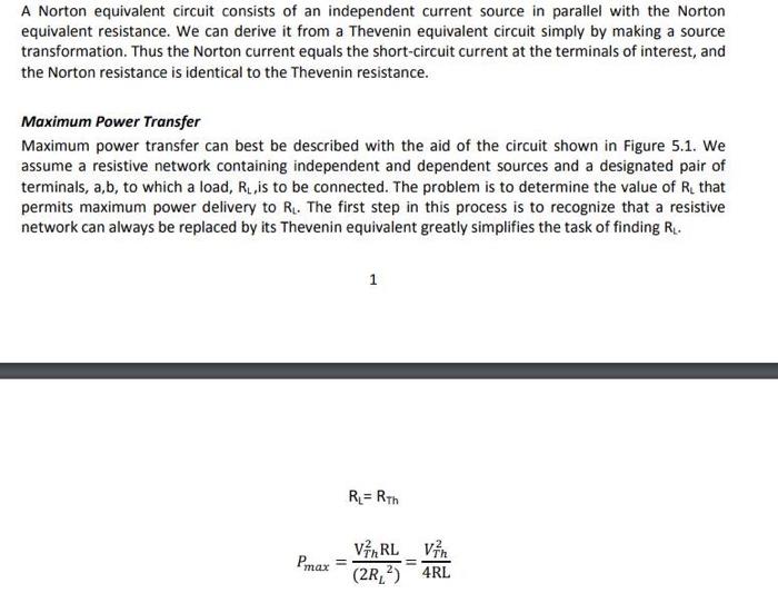 Thevenin's and Norton's Theorem \& Maximum Power | Chegg.com