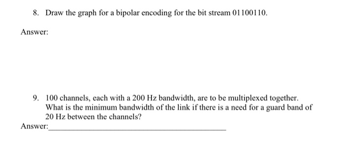 Solved 8. Draw the graph for a bipolar encoding for the bit | Chegg.com