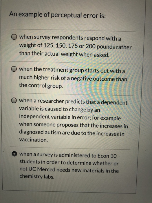 Solved An example of perceptual error is: O when survey | Chegg.com