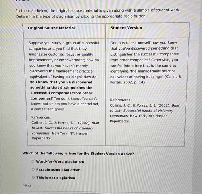 In the case below, the original source material is | Chegg.com