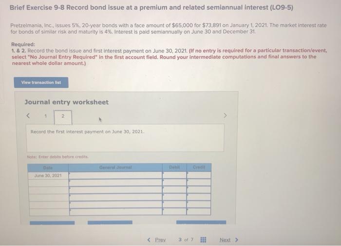 Solved Brief Exercise 9-8 Record bond issue at a premium and | Chegg.com