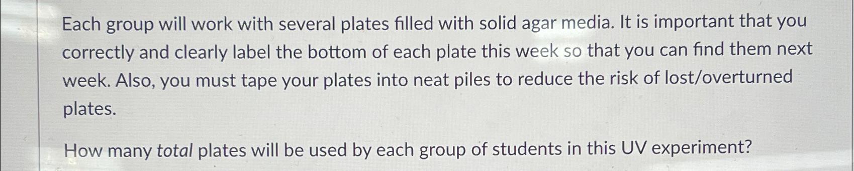 Solved Each group will work with several plates filled with | Chegg.com