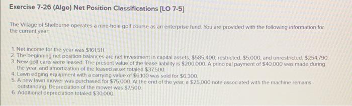 Solved Exercise 7-26 (Algo) Net Position Classifications [LO | Chegg.com