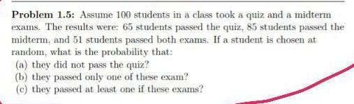 Solved Problem 1.5: Assume 100 students in a class took a | Chegg.com