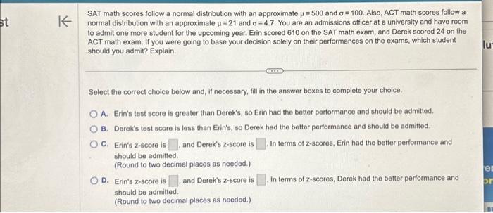 Solved SAT math scores follow a normal distribution with an | Chegg.com